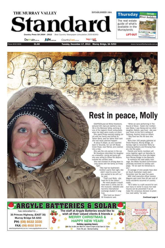MUCH LOVED: The Murray Valley Standard reported on Molly 's death.